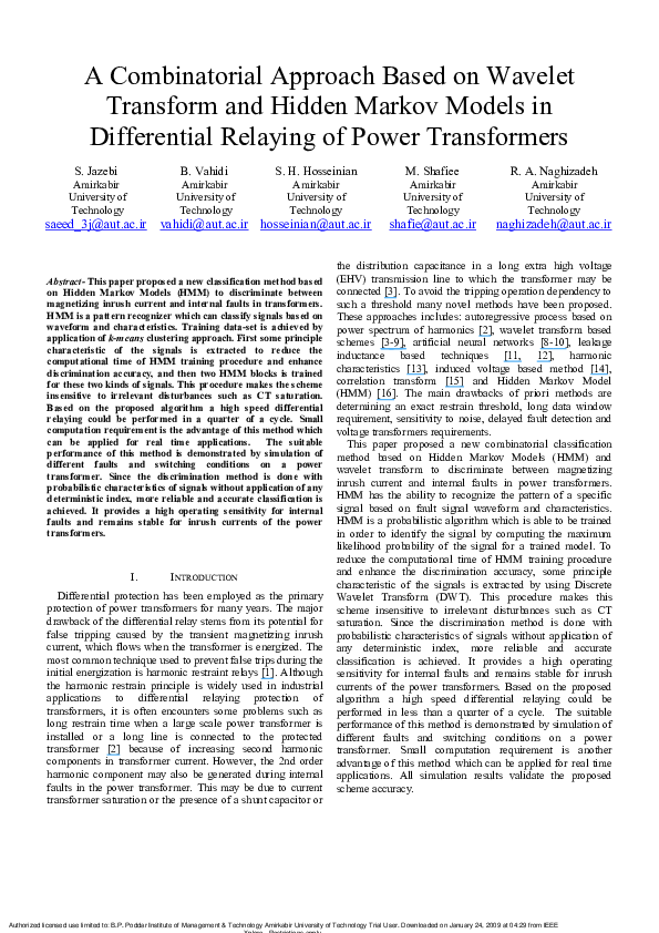 Pdf A Combinatorial Approach Based On Wavelet Transform And Hidden Markov Models In