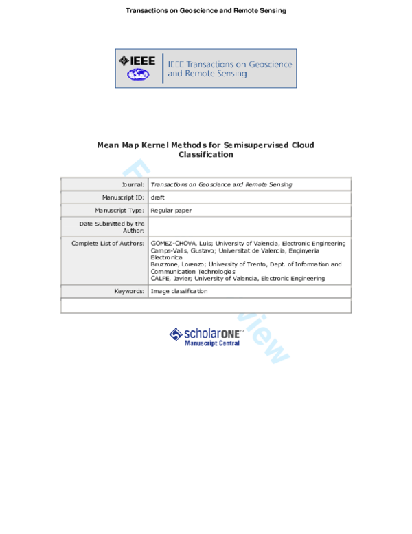 (PDF) Mean Map Kernel Methods for Semisupervised Cloud Classification | Javier Calpe - Academia.edu