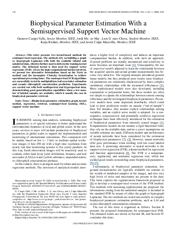 Pdf Biophysical Parameter Estimation With A Semisupervised Support
