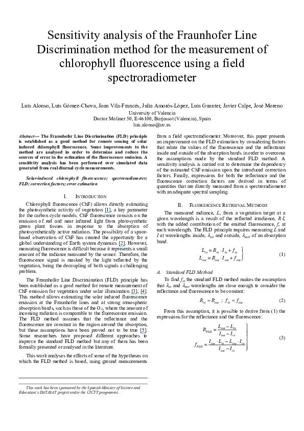 (PDF) Sensitivity analysis of the Fraunhofer line discrimination method ...