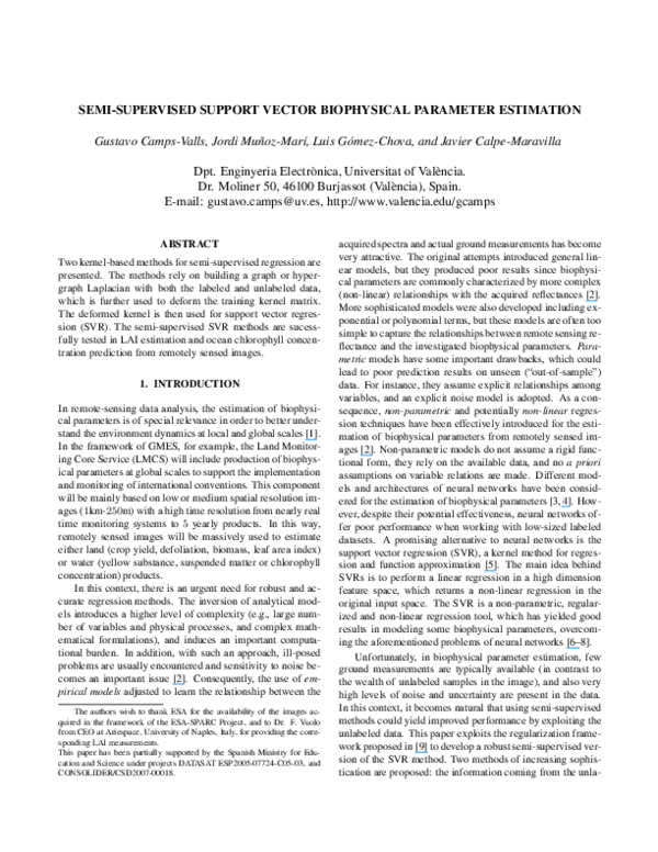 (PDF) Semi-Supervised Support Vector Biophysical Parameter Estimation
