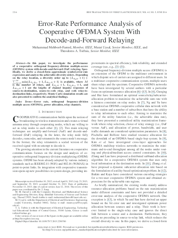 (PDF) Error Rate Performance Analysis of Cooperative OFDMA System with Decode-and-Forward Relaying