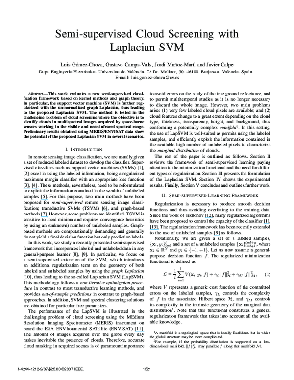 (PDF) Semi-supervised cloud screening with Laplacian SVM