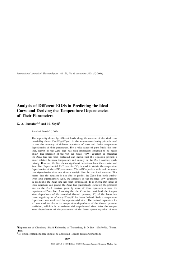 (PDF) Analysis of Different EOSs in Predicting the Ideal Curve and Deriving the Temperature ...
