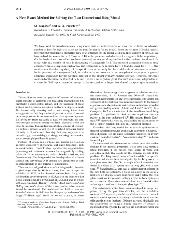 (PDF) A New Exact Method for Solving the Two-Dimensional Ising Model