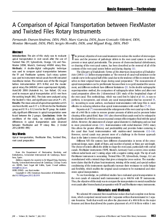 (PDF) A Comparison of Apical Transportation between FlexMaster and ...