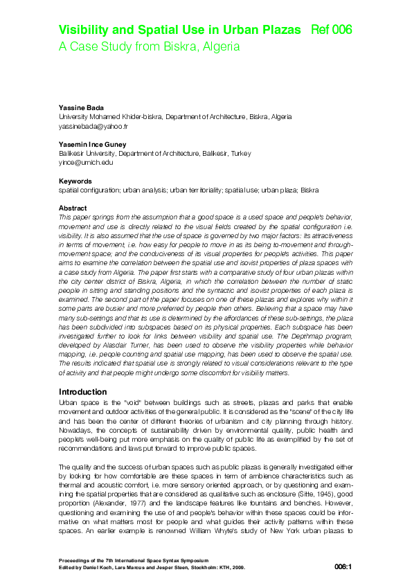 (PDF) Visibility and Spatial Use in Urban Plazas A Case Study from Biskra, Algeria