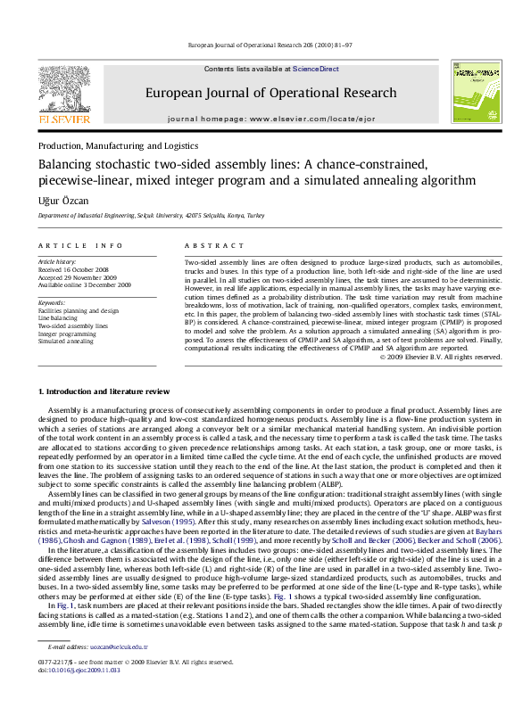 (PDF) Balancing stochastic two-sided assembly lines: A chance-constrained, piecewise-linear ...