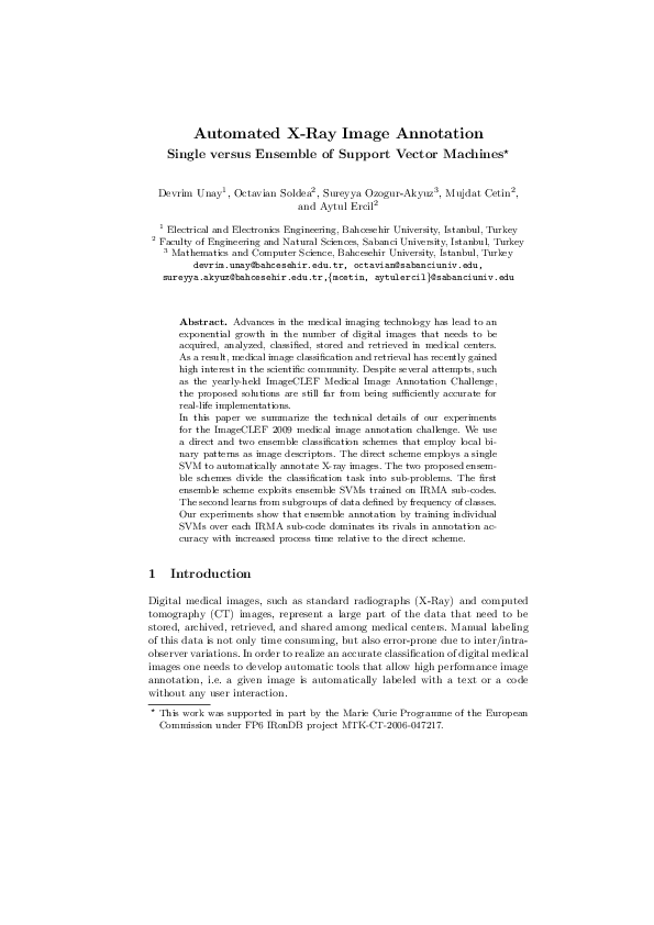 Pdf Automated X Ray Image Annotation Single Versus Ensemble Of Support Vector Machines