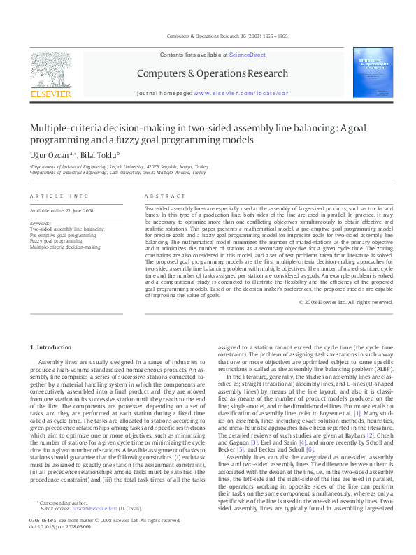 (PDF) Multiple-criteria decision-making in two-sided assembly line ...