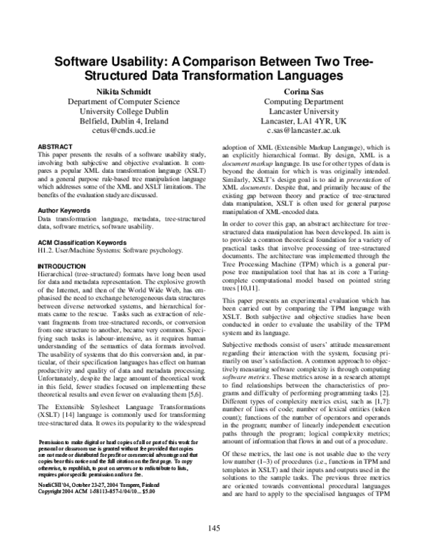 Pdf Software Usability A Comparison Between Two Tree Structured Data