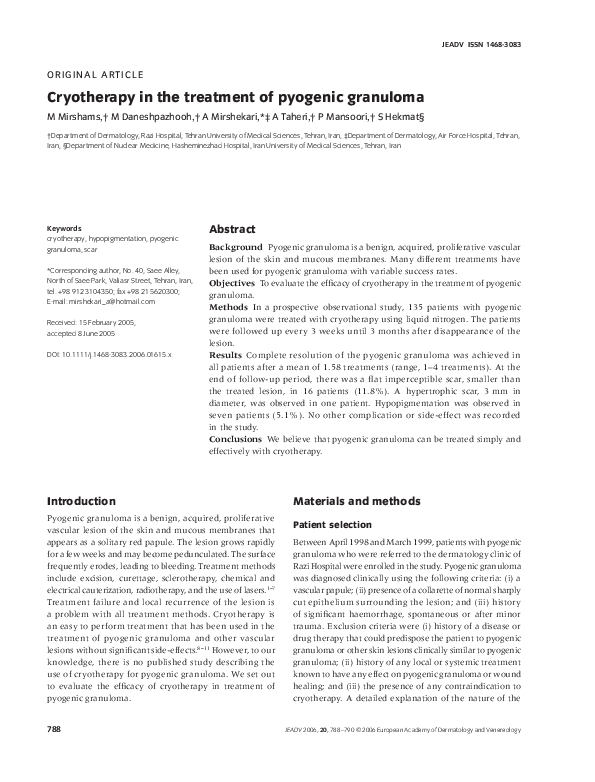 (PDF) Cryosurgery in the treatment of hypertrophic granulation tissue ...