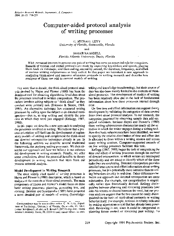 (PDF) Computer-aided protocol analysis of writing processes