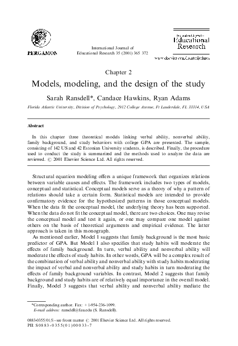 (PDF) Models, modeling, and the design of the study