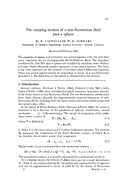 (PDF) The creeping motion of a non-Newtonian fluid past a sphere