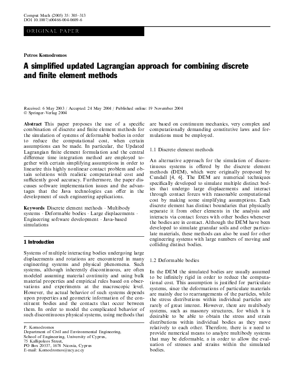 Pdf A Simplified Updated Lagrangian Approach For Combining Discrete And Finite Element Methods