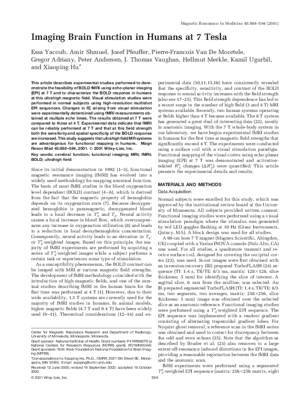 (PDF) Imaging brain function in humans at 7 Tesla | Pierre-Francois Van ...