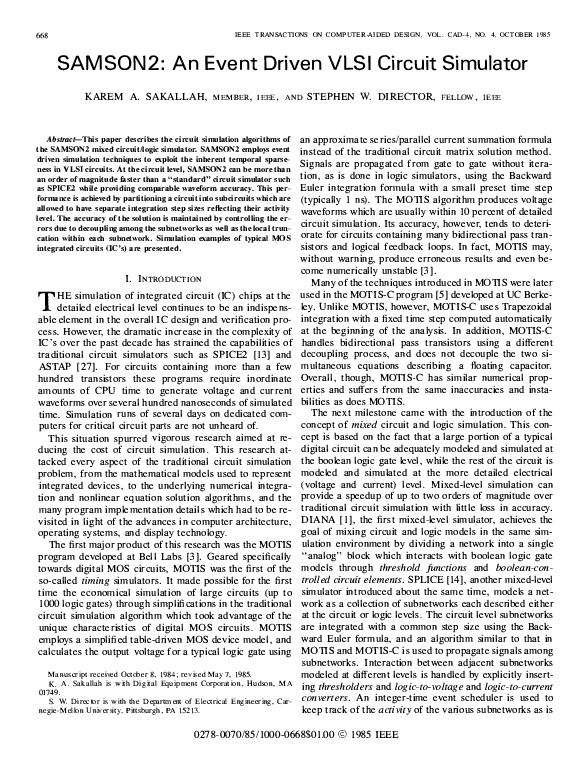 (PDF) SAMSON2: An Event Driven VLSI Circuit Simulator