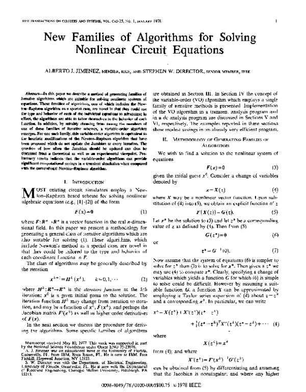 (PDF) New families of algorithms for solving nonlinear circuit equations