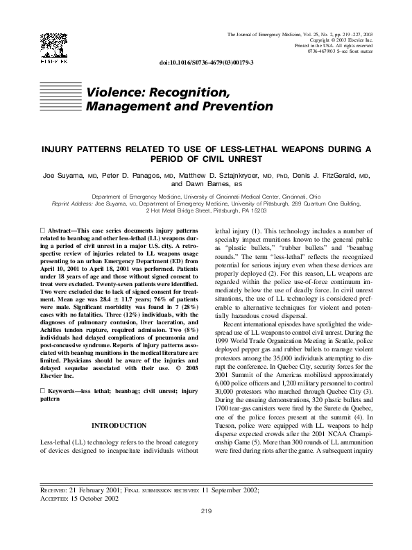 (PDF) Injury patterns related to use of less-lethal weapons during a ...