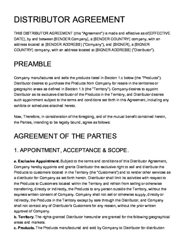 Distribution Agreement Template