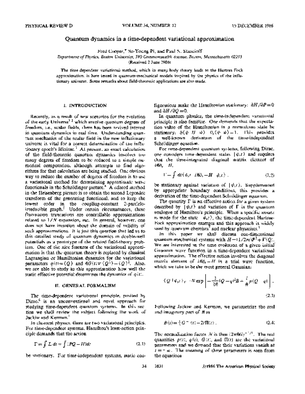 (PDF) Time-dependent variational principle for quantum dynamics in the Schrodinger-picture
