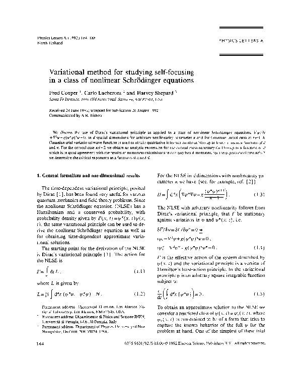 (PDF) Variational method for studying self-focusing in a class of nonlinear Schr dinger equations