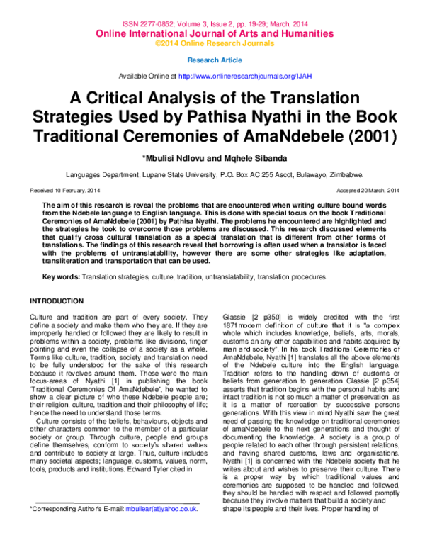 (PDF) Online International Journal of Arts and Humanities A Critical ...