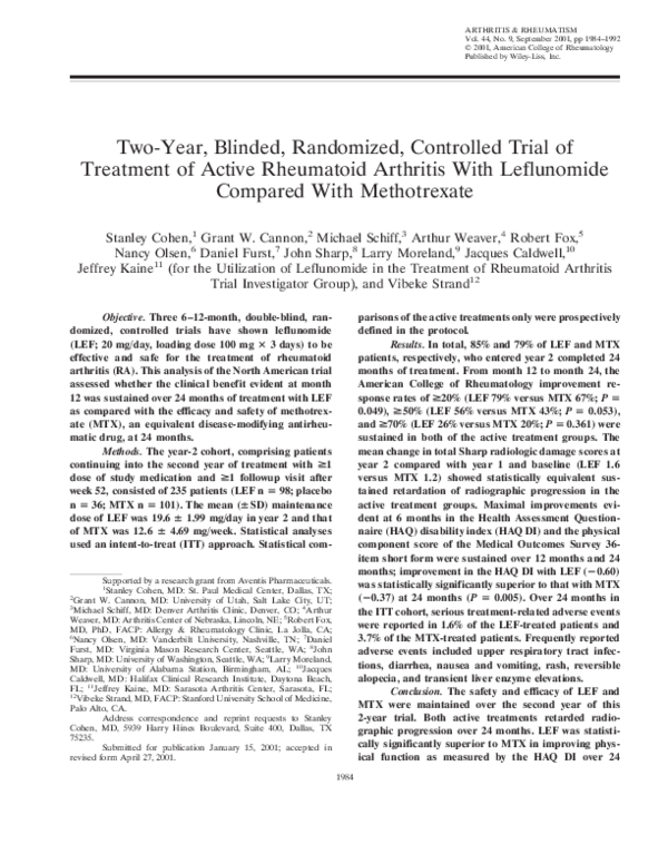 (PDF) Two-year, blinded, randomized, controlled trial of treatment of active rheumatoid ...