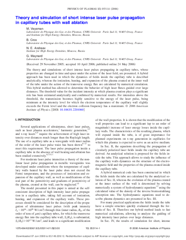 (PDF) Theory and simulation of short intense laser pulse propagation in capillary tubes with ...