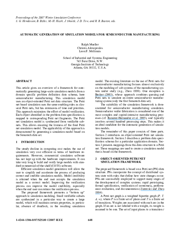 (PDF) Automatic generation of simulation models for semiconductor manufacturing