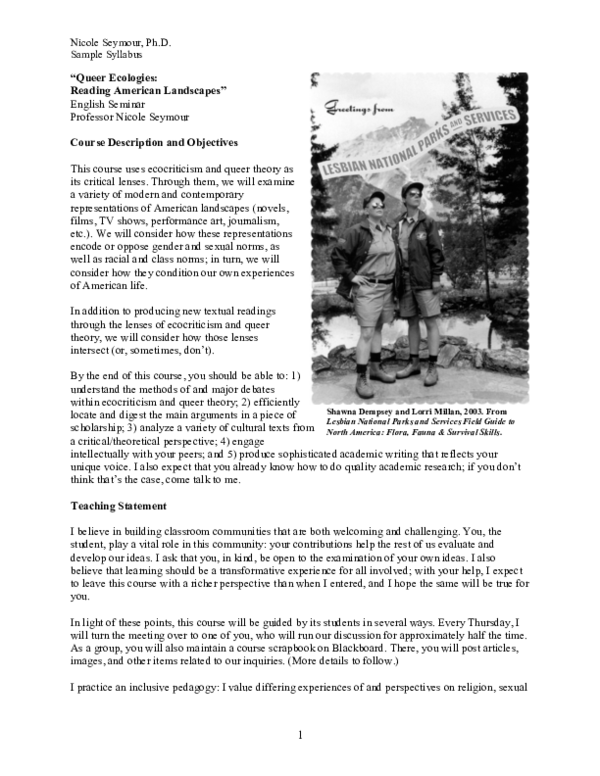(PDF) Queer Ecologies Seminar Syllabus