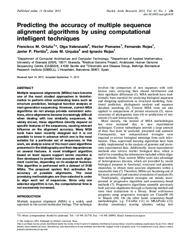 Pdf Predicting The Accuracy Of Multiple Sequence Alignment Algorithms