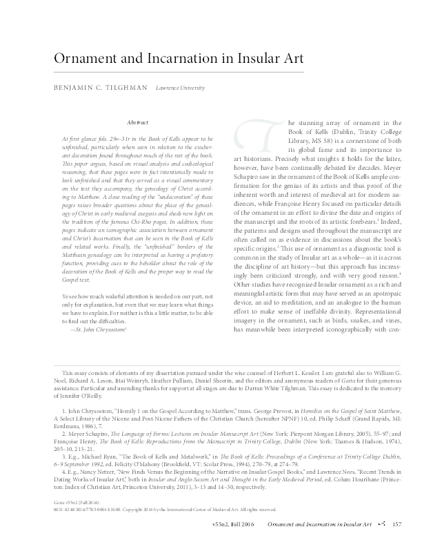 Ornament and Incarnation in Insular Art