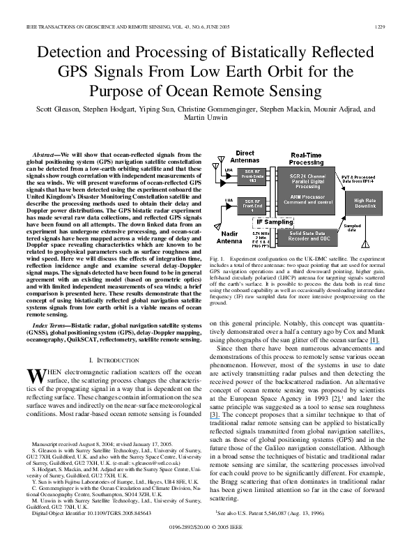 Pdf Detection And Processing Of Bistatically Reflected Gps Signals From Low Earth Orbit For