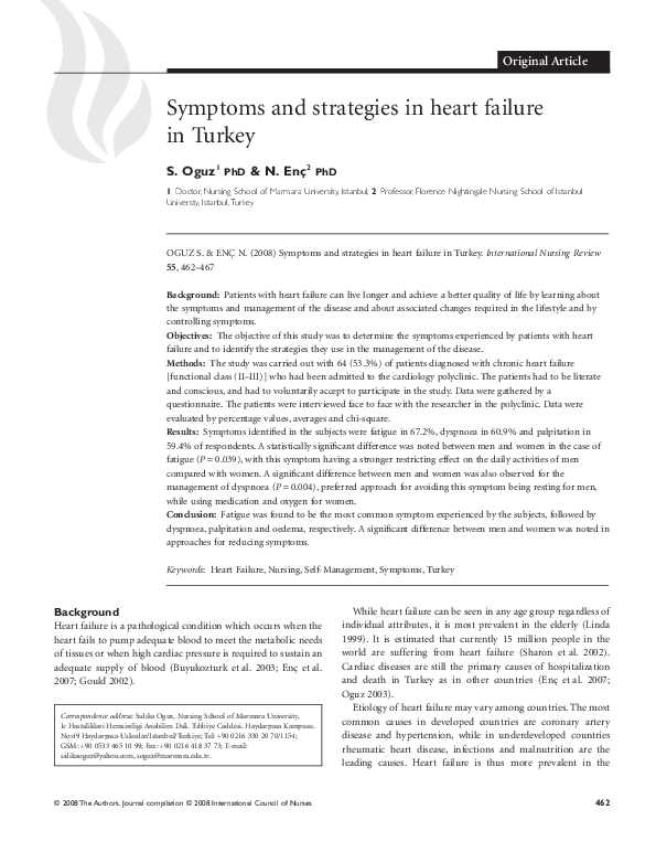 (PDF) Symptoms and strategies in heart failure in Turkey