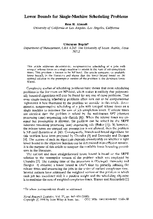 (PDF) Lower bounds for single-machine scheduling problems