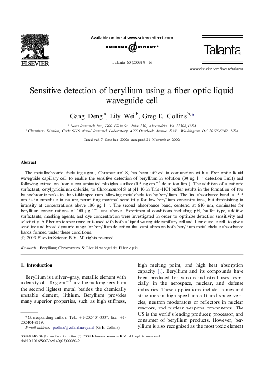 (PDF) Sensitive detection of beryllium using a fiber optic liquid ...