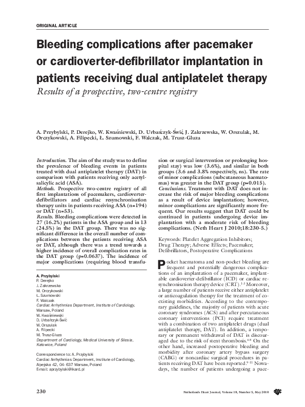 (PDF) Bleeding complications after pacemaker or cardioverter ...