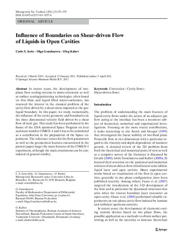 (PDF) Influence of Boundaries on Shear-driven Flow of Liquids in Open Cavities