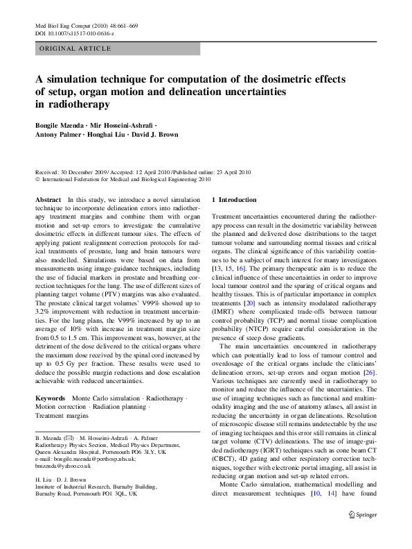(PDF) A simulation technique for computation of the dosimetric effects of setup, organ motion ...