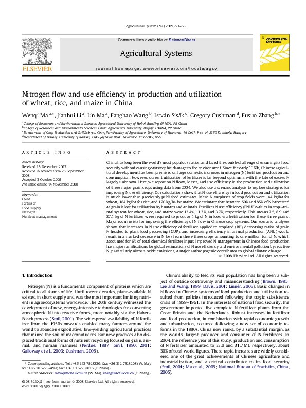 (PDF) Nitrogen flow and use efficiency in production and utilization of ...