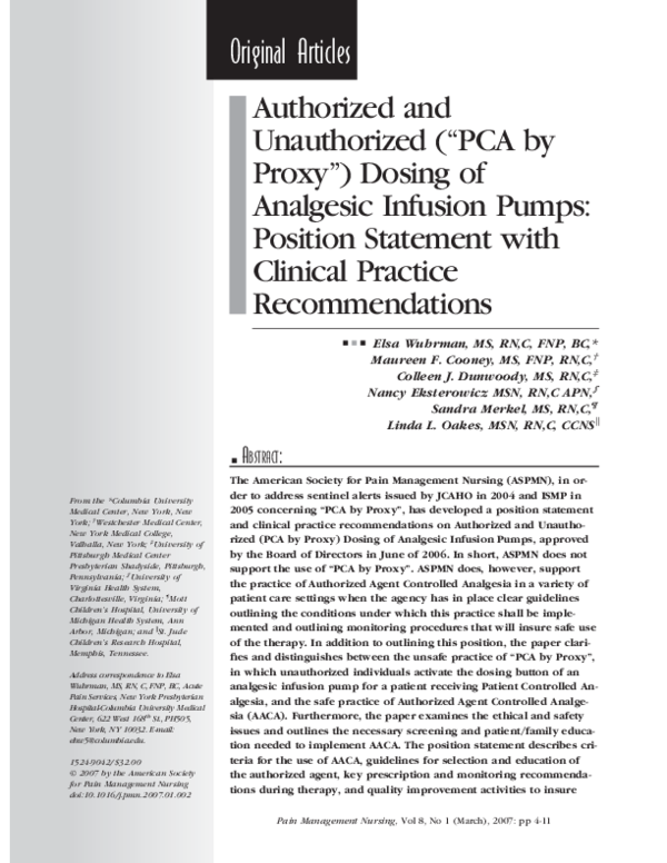 (PDF) Authorized and Unauthorized (“PCA by Proxy”) Dosing of Analgesic ...
