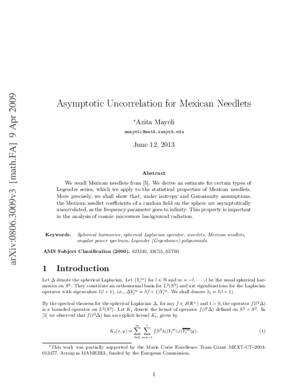 (PDF) Asymptotic Uncorrelation for Mexican Needlets