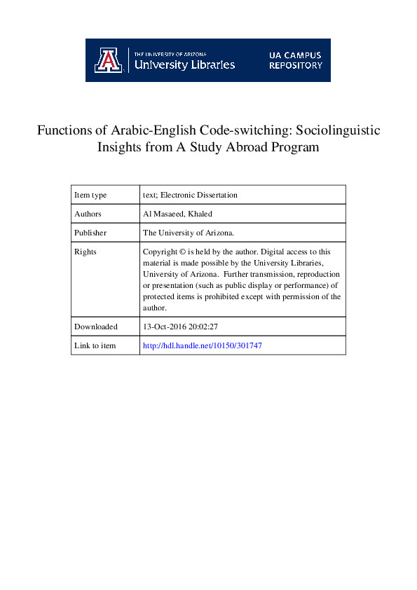(PDF) Functions of Arabic-English Code-switching: Sociolinguistic ...