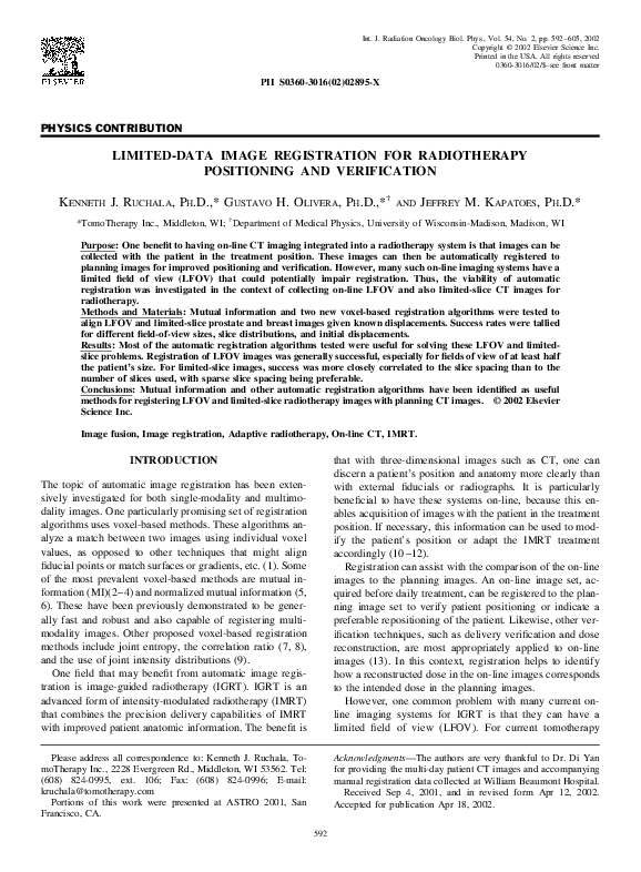 (PDF) Limited-data image registration for radiotherapy positioning and ...