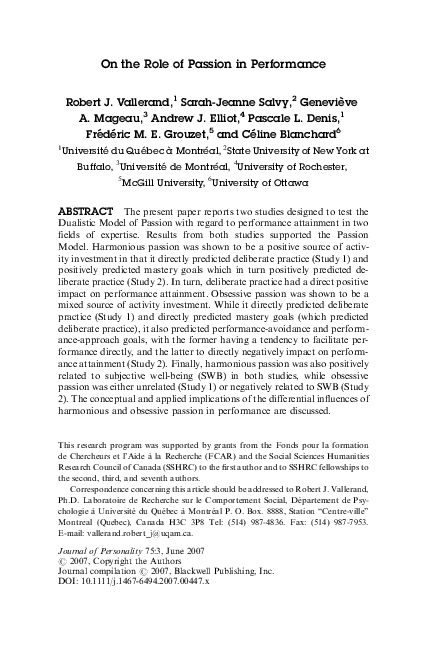 (PDF) On the Role of Passion in Performance