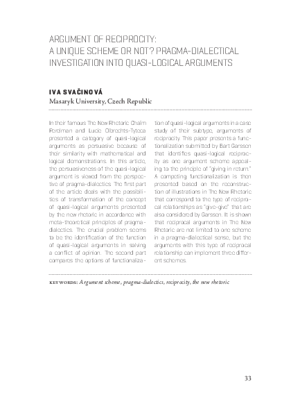Pdf Argument Of Reciprocity A Unique Scheme Or Not Pragma Dialectical Investigation Into