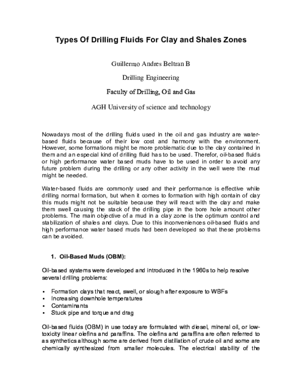 (PDF) Types Of Drilling Fluids For Clay and Shales Zones