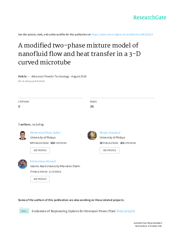 (PDF) A modified two-phase mixture model of nanofluid flow and heat transfer in a 3-D curved ...
